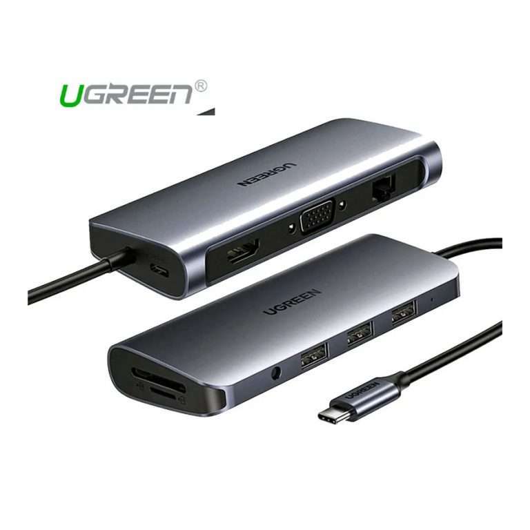 ADAPTADOR UGREEN 10 EN 1 USB-C A HDMI 4K, VGA, RJ45, 3XUSB 3.0, SD-CARD, USB-C Y AUDIO 3.5 - TECNIT